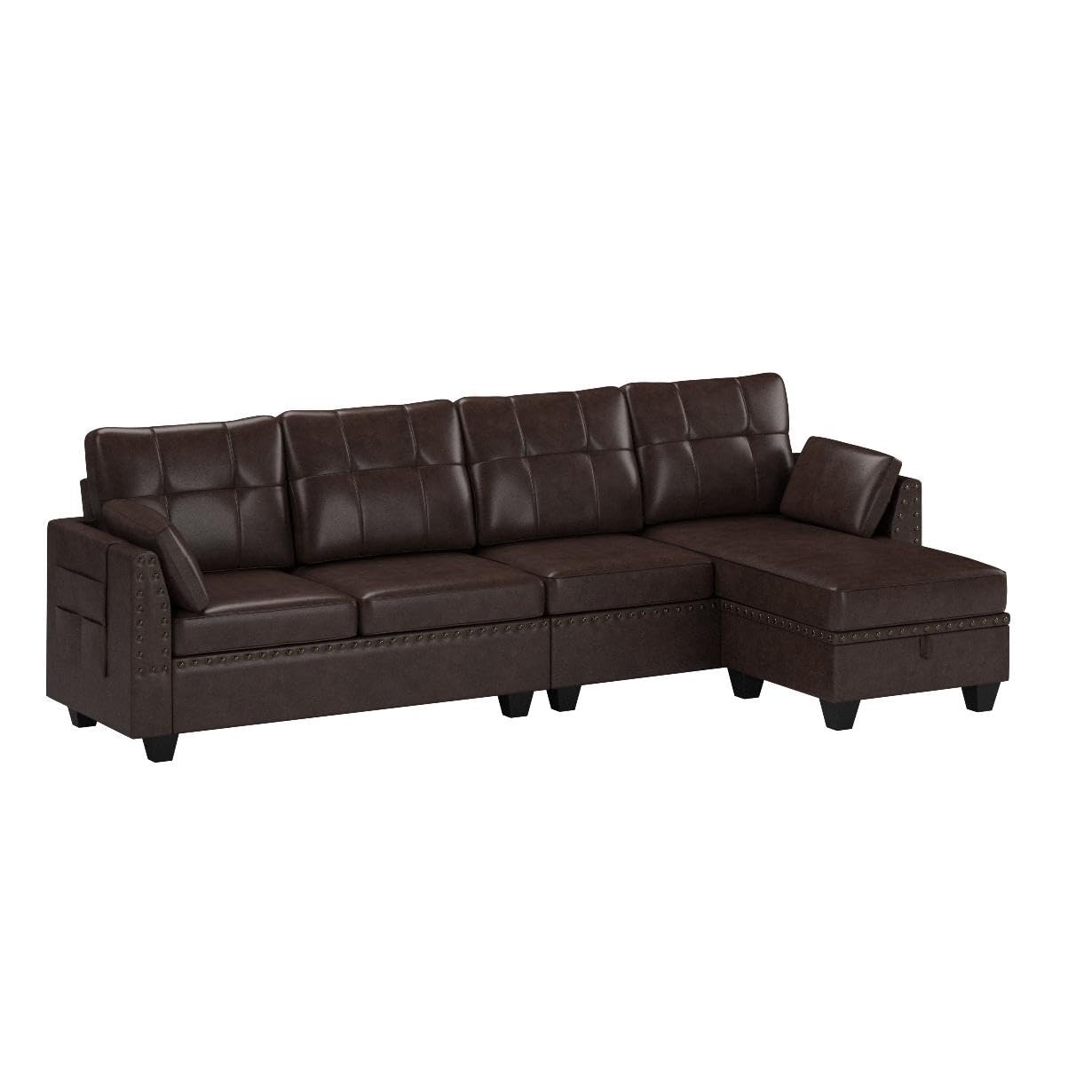 HONBAY Velvet Convertible Sectional Sofa L Shaped Couch with Storage Ottoman Reversible Sectional Couch Sofa for Small Space,Light Grey