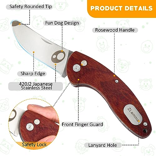 ZLemma Kids Pocket Folding Knife with Safety Rounded Tip, Made Of Japanese Stainless Steel and Rosewood, Childrenās First Folding Knife With Sharp Blade