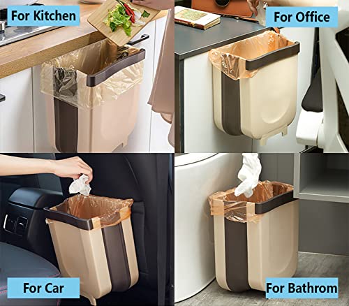 Weudes Hanging Kitchen Trash Can,Collapsible Small Garbage Can for Kitchen,Foldable Compost Bin with Trash Bag Holder for Cabinet Door/Car/Office/Bedroom/Bathroom/RV Traveling.