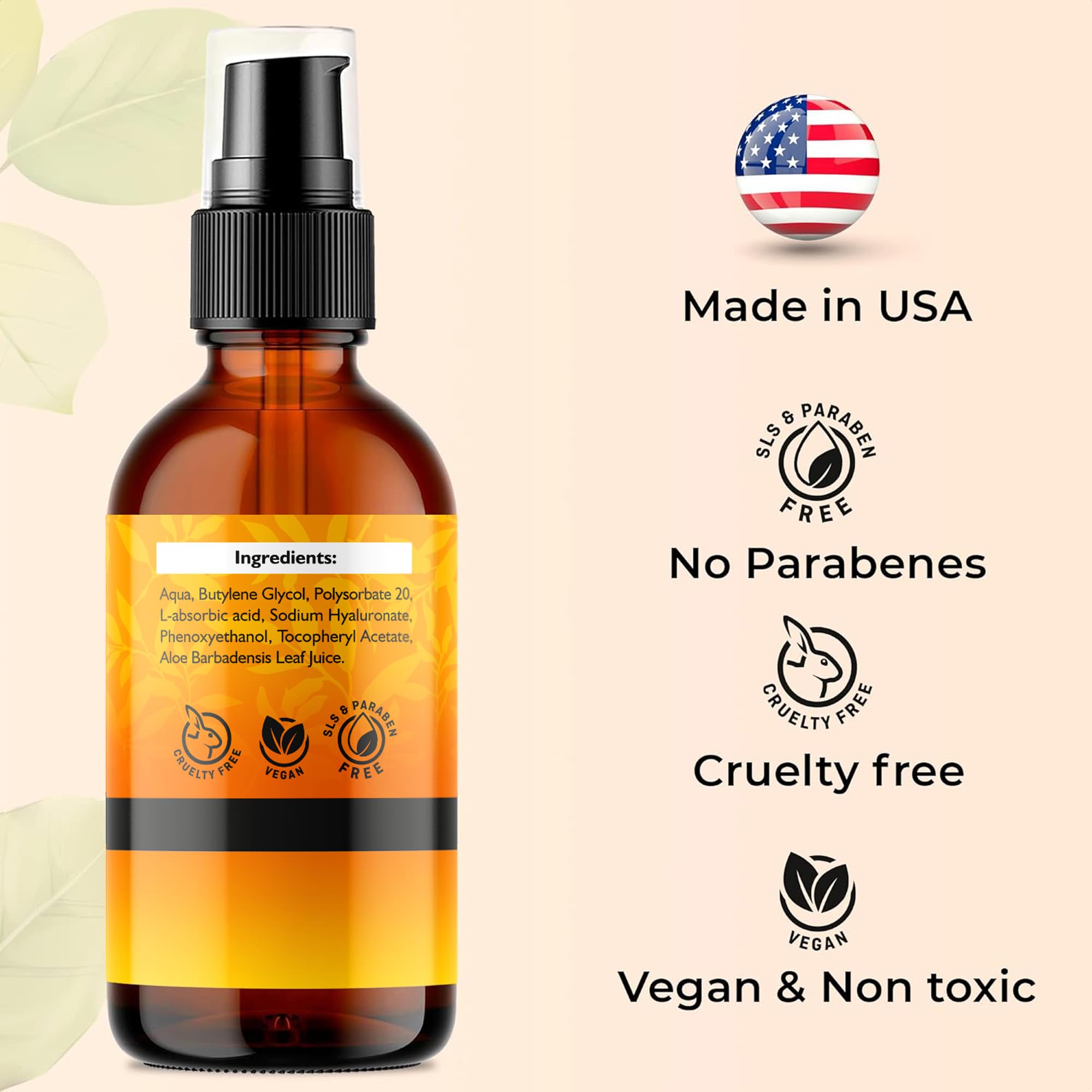 InstaSkincare Vitamin C Serum for Face and Eyes with Hyaluronic Acid and Vitamin E - Brightening Serum, Dark Spots, Eye Area, Wrinkles 2Oz