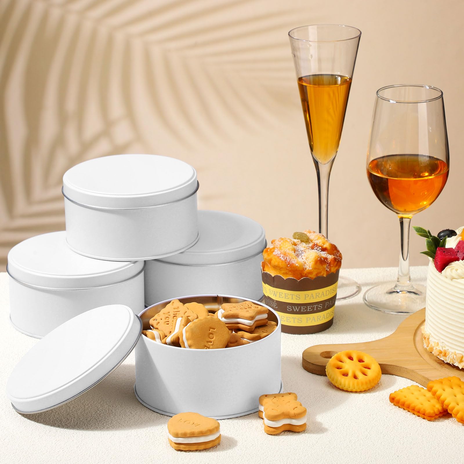 Hicarer 10 Pack Pure White Cookie Tins with Lids Round Mini Cake Christmas Gift Tin Metal Empty Tin Cookies Container Tin Cans with Lids for Cakes Tinplate Box for Storing Snack Chocolate Baking