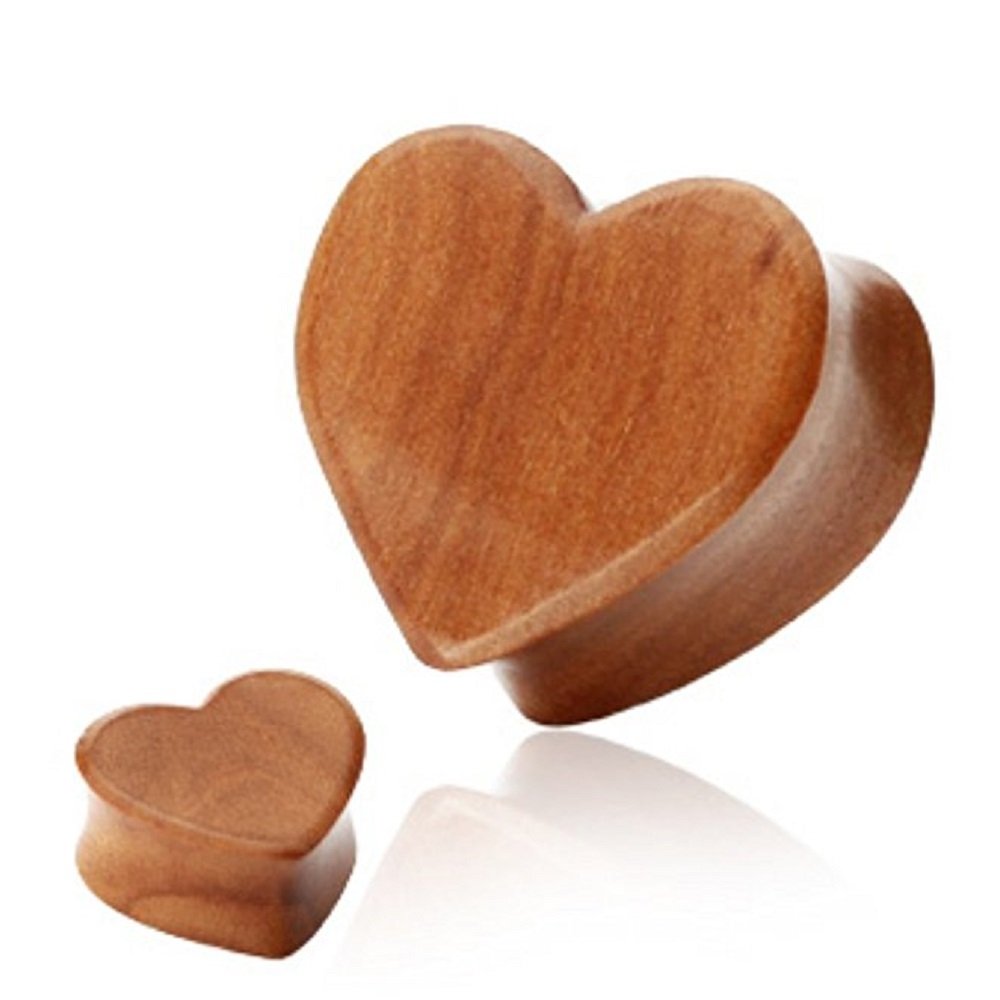 Heart Shape Organic Red Cherry Wood Double Flared WildKlass Plug (Sold as a Pair)