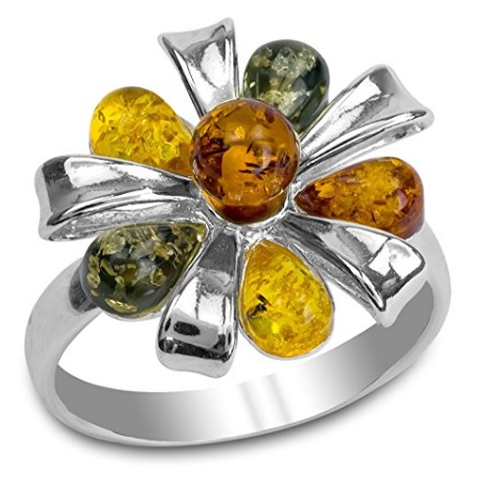 Ian and Valeri Co. Multicolor Amber Sterling Silver Flower Ring