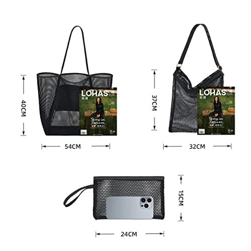 Lightweight Picnic Casual Tote Bag Enlarged Reinforced Hollow Hobo Women Foldable Shoulder Bag 3pcs For Beach Vacation