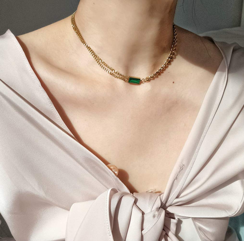 JA.S.JR 18K Gold Plated Emerald Choker Necklaces Chain Necklace Gold Statement Necklaces for Women
