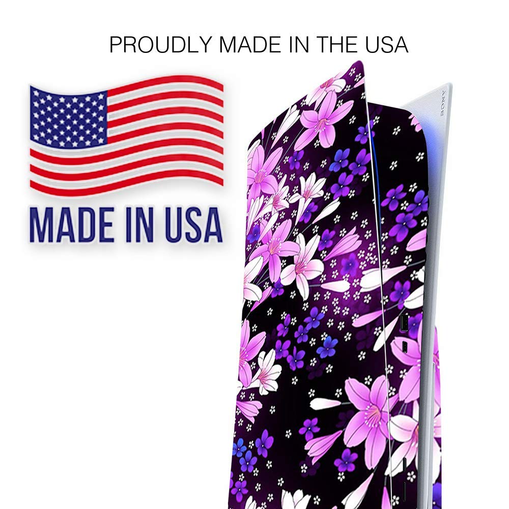 ITS A Skin Skins Compatible with Sony Playstation 5 Console Disc Edition - Protective Decal Overlay Stickers wrap Cover - Purple Pink Colorful Flowers Lillies