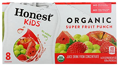 Honest Kids, Organic Super Fruit Punch, 6.75 Fl Oz Pouches, 8 Pack