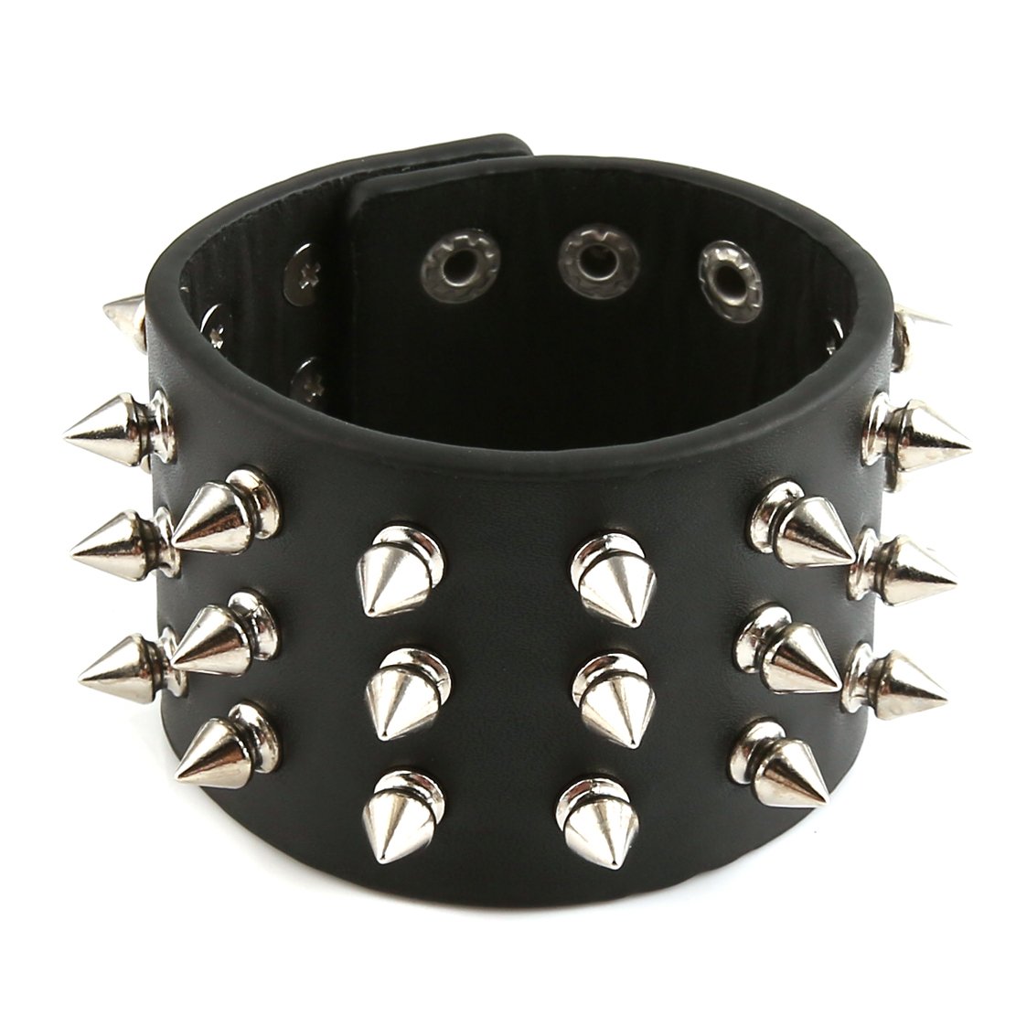 HZMAN Unisex Black Metal Spike Studded Punk Rock Biker Wide Strap Leather Bracelet (5cm Wide - Spike Black)