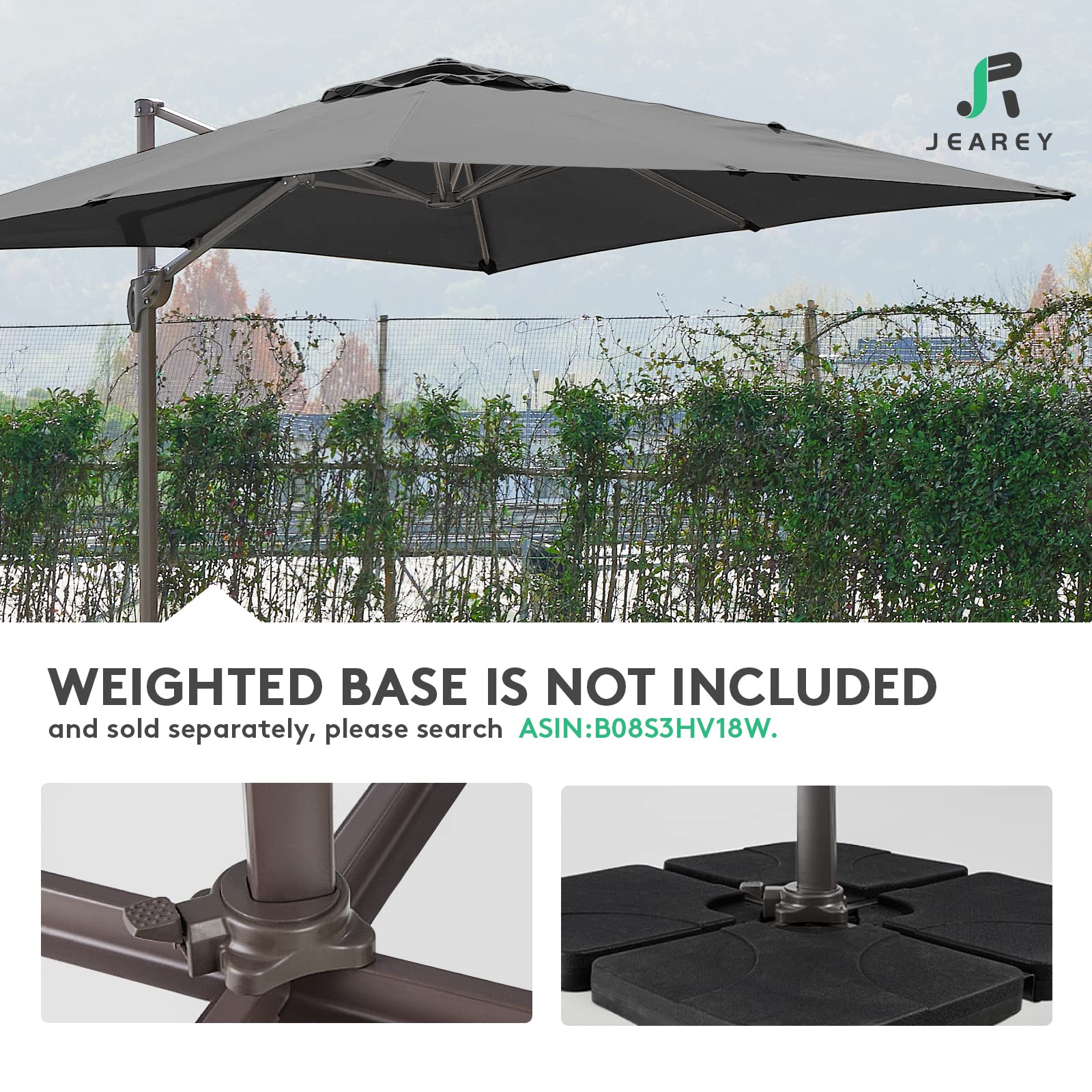 JEAREY 8.2FTx8.2FT Square Cantilever Patio Umbrella Roating Outdoor Offset Umbrella Heavy Duty Sun Umbrella, Grey