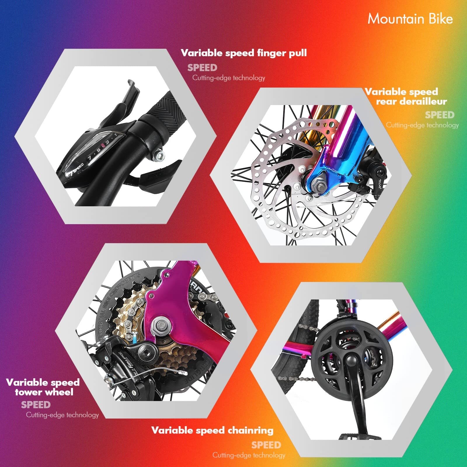 Mens Mountain Bike Bikes,Beach Bicyle，24 Inch, 21-Speed,Lightweight,Gearbox System,Disc Brake(Colour:Gloss Red) (Multicolor, One Size)