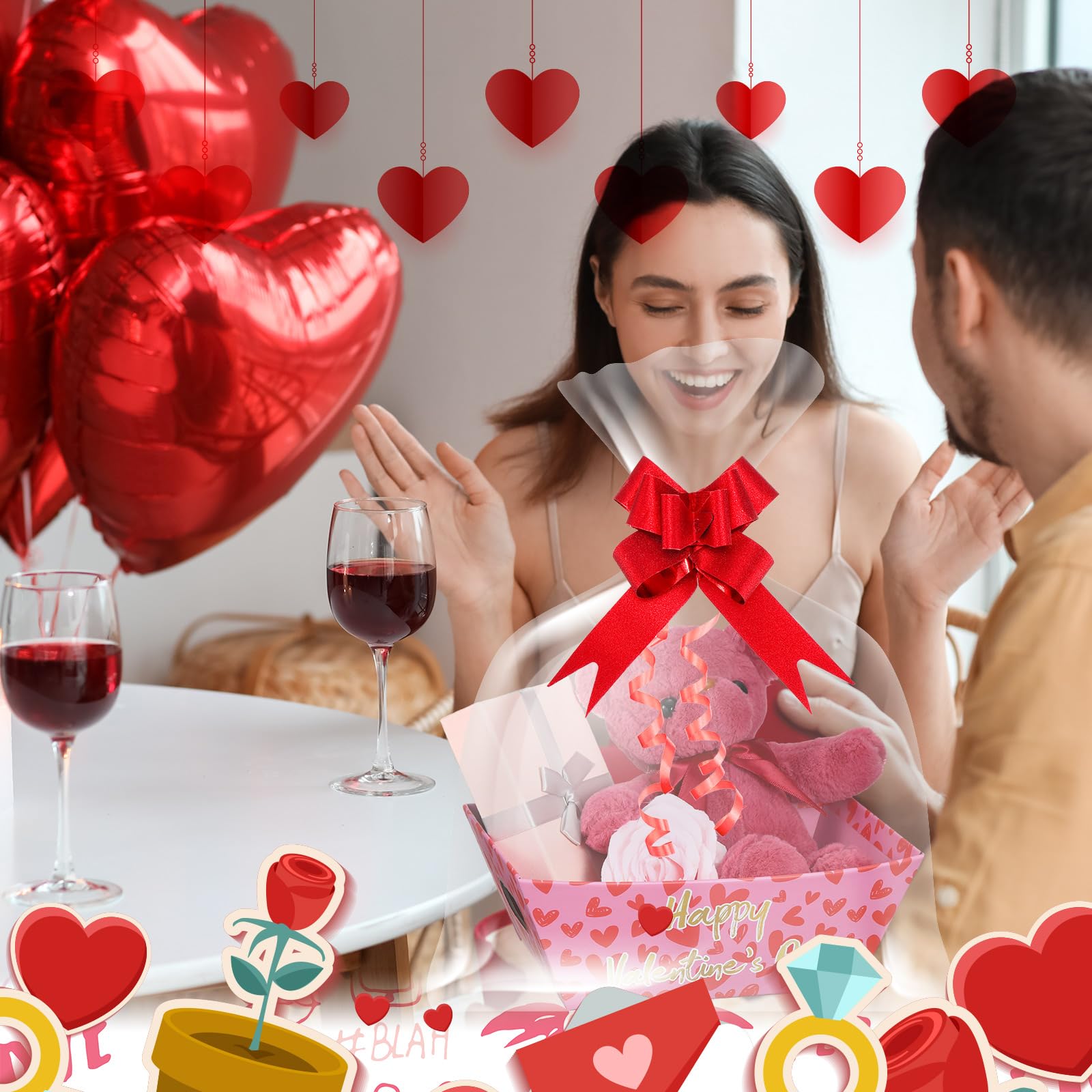 Zhanmai 12 Pcs Happy Valentine's Day Baskets for Gifts Empty with Handles Sturdy DIY Organizing Bulk Gift Medium Red Sturdy Gift Basket Kraft Market Tray Cardboard Basket for Valentine's Day Snacks