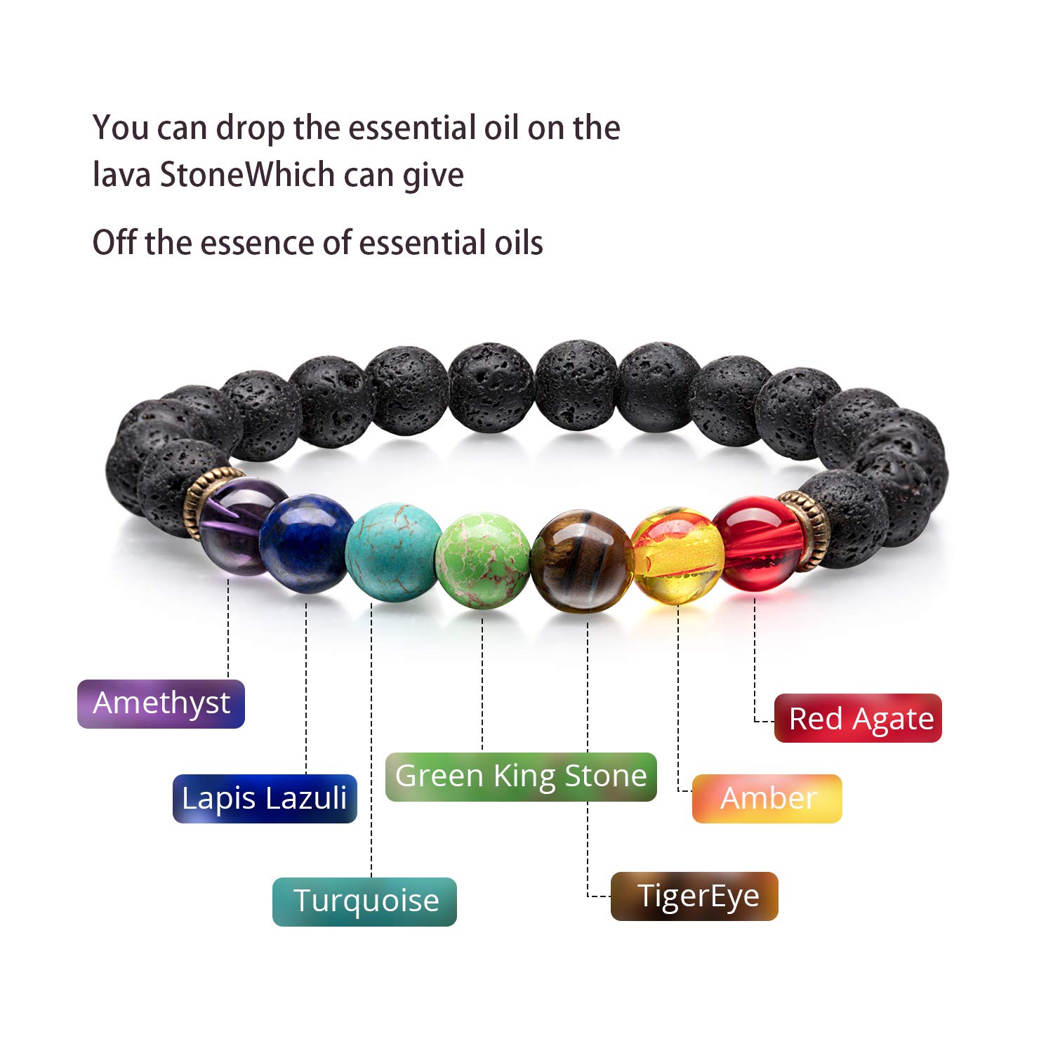Hicarer 16 Pieces Men Women 8mm Lava Rock Bracelets 7 Chakra Aromatherapy Essential Oil Diffuser Bangle Natural Stone Beads Bracelet