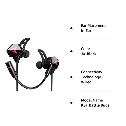 KASOTT Battle Buds Pro in-Ear Gaming Headset with Dual Microphone, Mute and Volume Control, Gaming Earphones Wired for Mobile Gaming, Nintendo Switch, Xbox One, PS, PC