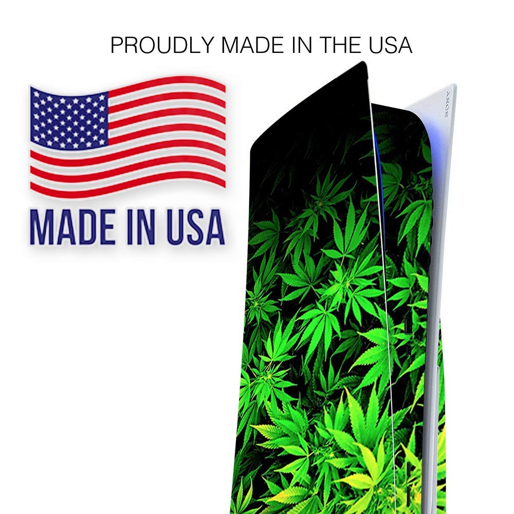 ITS A SKIN Skins Compatible with Sony Playstation 5 Console Disc Edition - Protective Decal Overlay stickers wrap cover - weed green bud marijuana leaves