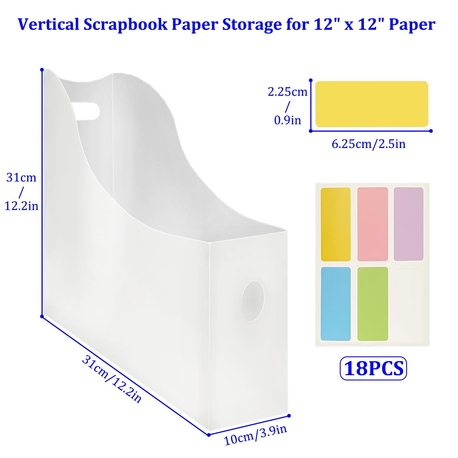 Rebehari 12"x12" Paper Storage Organizer, Vertical Scrapbook Paper Storage with 12 Pcs Sticky Index Tabs, 6 Pcs Foldable Scrapbook Paper Storage Organizer for Files, Cardstock, Magazines, Documents