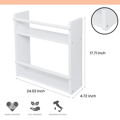 YLYHSST Nursery Floating Shelves 24 Inch Solid Wood Bookshelf, Suitable for Kids Room, Nursery. Double Decker Toys Storage, Kitchen Spice Rack, White