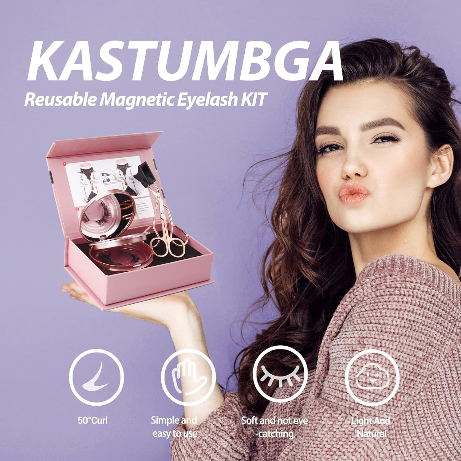 KASTUMBGA Magnetic Eyelashes without Eyeliner, Natural Looking Magnetic Eyelashes 3D Effect,Reusable False Eyelashes Easy to Wear with applicator 2 Pairs… (Magnetic Lashes Fly DIY)