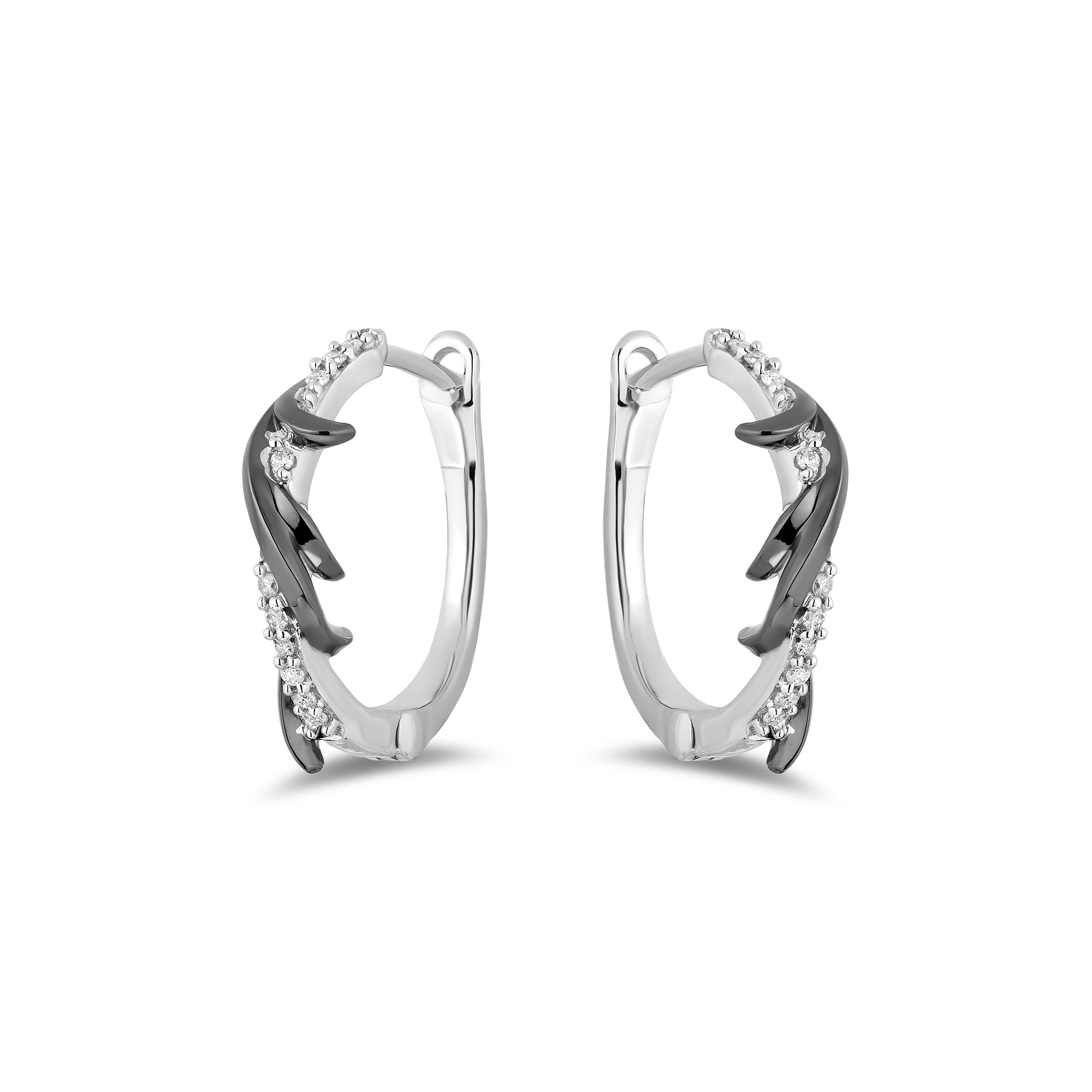 Jewelili Enchanted Disney Fine Jewelry Maleficent Diamond Earrings in Sterling with Black Rhodium and Diamonds 1/10 CTTW