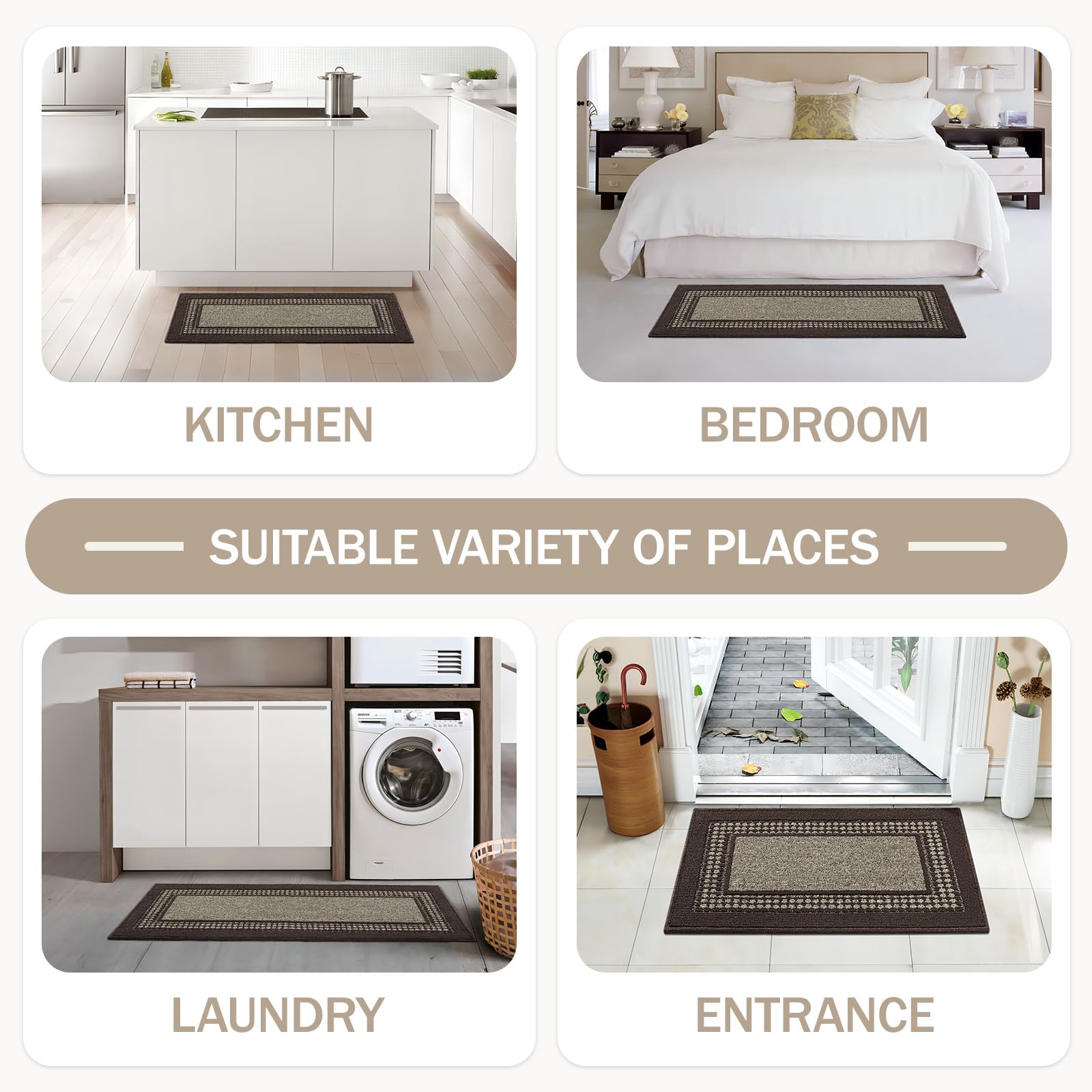 JEEDOVIA Kitchen Mat, Kitchen Mats for floor Absorbent Dirt-Resistant Floor Mats Non Slip, Kitchen Runner Rug for Sink, Laundry, Office, Door, Machine Washable, 19.5"x31", Brown