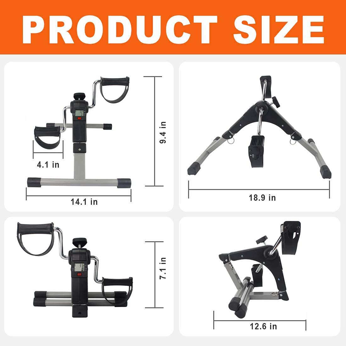 ipalmay Under Desk Folding Bike Pedal Exerciser with LCD Display, Magnetic Mini Exercise Bike, Recovery Exerciser with Adjustable Resistance