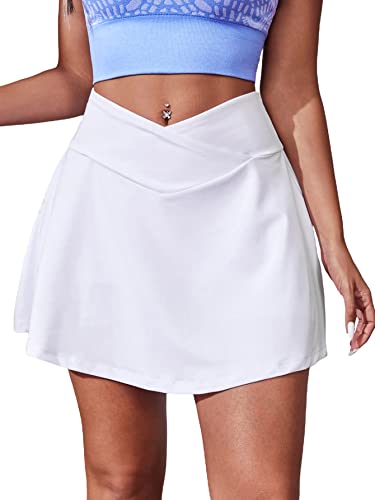 Milumia Women's Pleated Tennis Skirt High Waisted Crossover Workout Athletic Golf Skorts with Pocket White X-Large