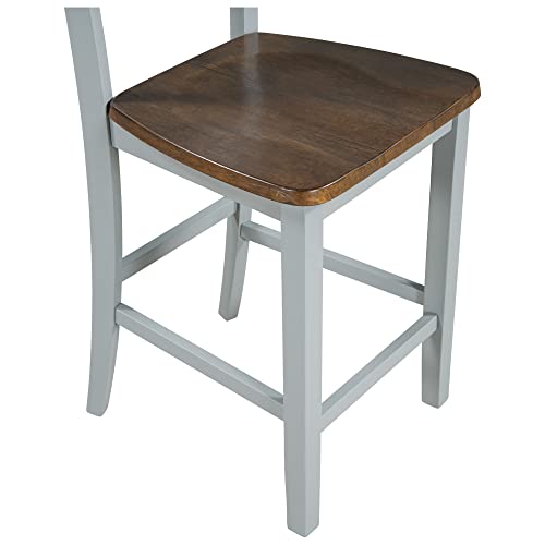 XD Designs Farmhouse 5-Piece Counter Height Dining Table Set, Soild Wood Drop Leaf Kitchen with Wine Rack & Drawers, 4 Chairs Ladder Full Back, Space-Saving (Cherry+Gray)