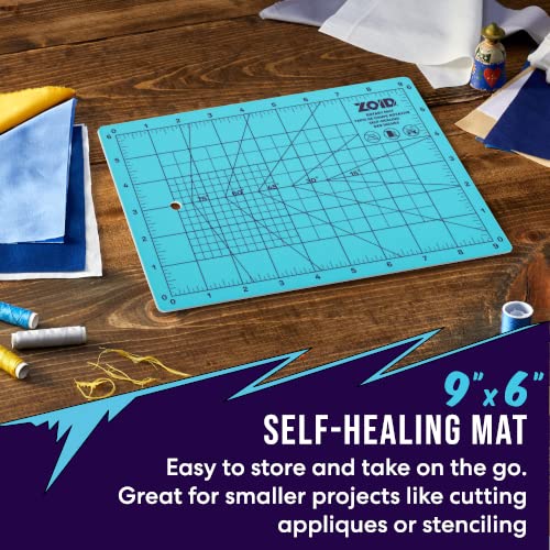 Zoid 9" x 6" Self-Healing Cutting Mat, PVC Grid Mat, Crafting and Sewing Mat for Multiple Projects, Arts and Crafts, Silhouette Cutting, Cyan/Purple BP