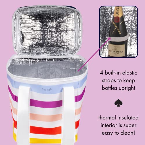 Kate Spade New York Wine Cooler Bag, Insulated Bag for Picnics, 4-Bottle Wine Tote, Large Capacity Soft Cooler, Candy Stripe