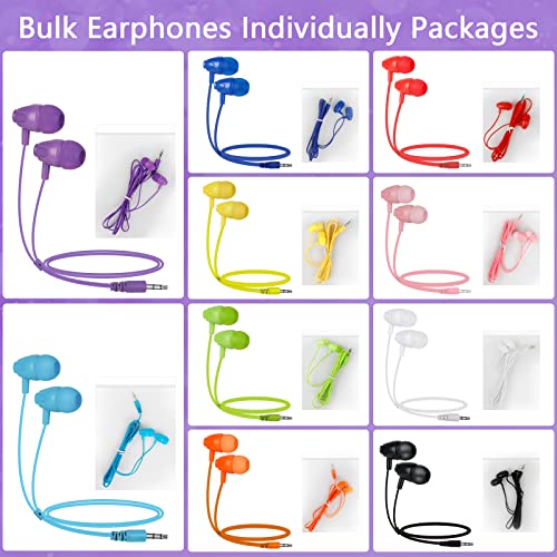 TJZXGUI Kids Bulk Earbud Headphones 50 Pack Multi Colored,Individually Bagged,Wholesale Disposable Earphones Perfect for School Classroom Libraries Students (50Mixed)