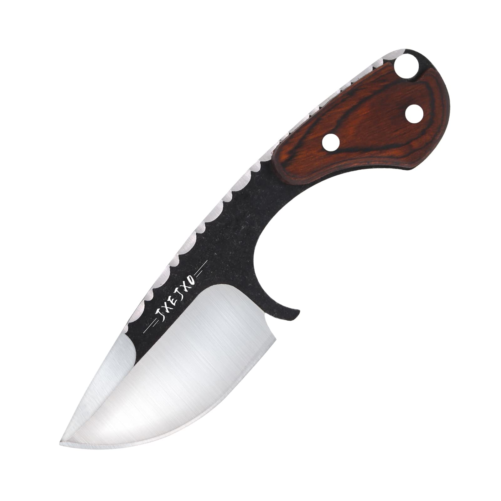 JXE JXO Fixed Blade Outdoor Knife with Sheath, Full Tang Cleaver Hunting Field Knife, Survival Knife with Red Wood Handle