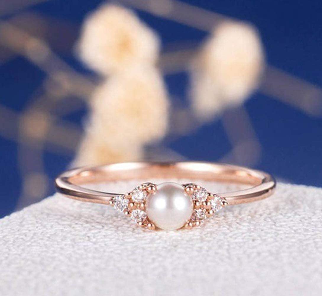 Koguxuix Elegant Pearl Ring 18k Rose Gold CZ Crystal Pearl Ring Fashion Engagement Wedding Jewelry (9)
