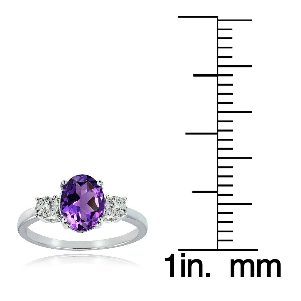 Ice Gems Sterling Silver African Amethyst and Oval Ring, Size 10