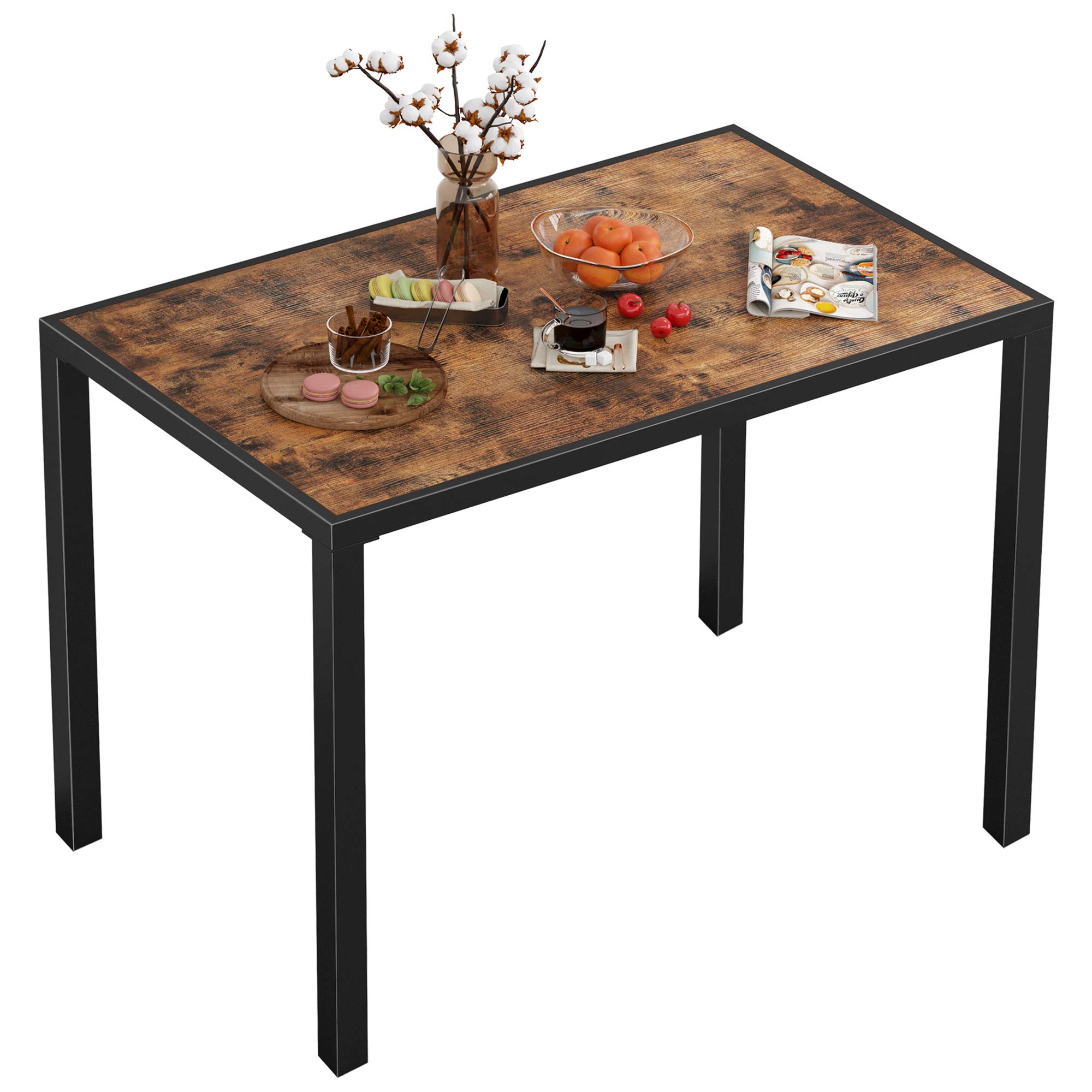 IRONCK Industrial Dining Table, Rectangular Dinner Table Top with Metal Edges, Kitchen Table for Home Office Furniture for Living Room, Dining Room,Vintage Brown