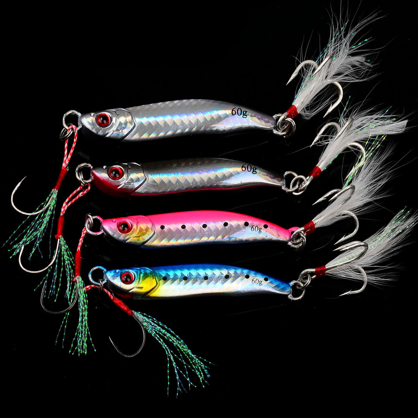 JD Tackle Ocean Saltwater Fishing Metal Lead Jig Vertical Lure 3.5IN 60G / 2.1OZ - 4 Pieces