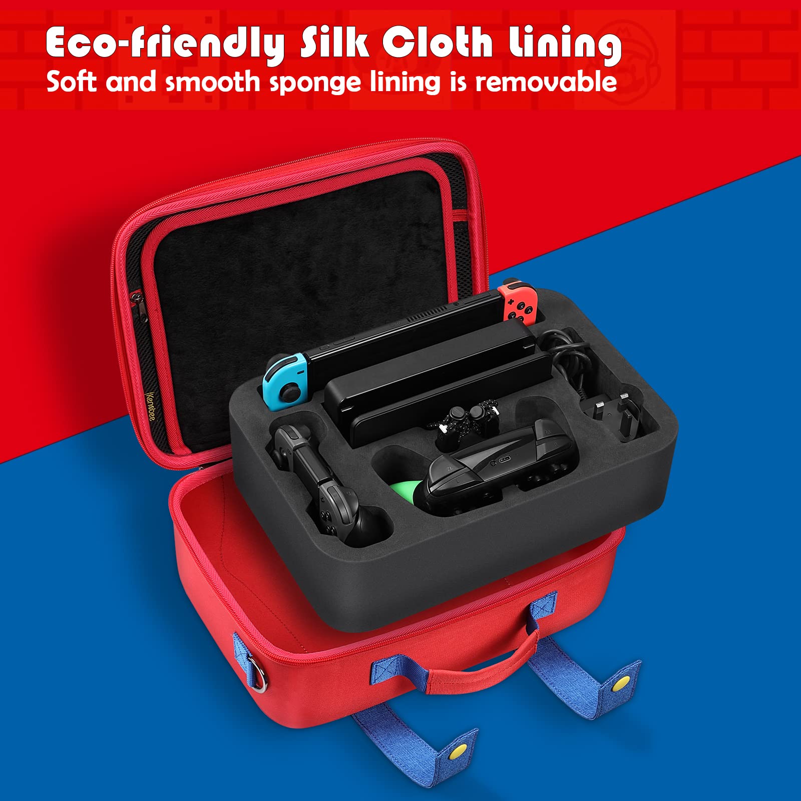KENOBEE Carrying Case for Nintendo Switch OLED Model 2021 / Nintendo Switch, Portable Large Capacity Hardshell Travel Storage Pouch Messenger Bag for Switch Console & Dock, Pro Controller, Accessories
