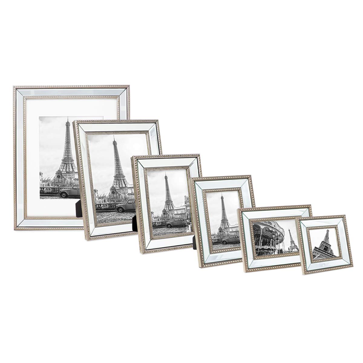 Isaac Jacobs 8x10 Champagne Mirror Bead Picture Frame - Classic Mirrored Frame with Dotted Border Made for Wall Display, Tabletop, Photo Gallery and Wall Art (8x10, Champagne)