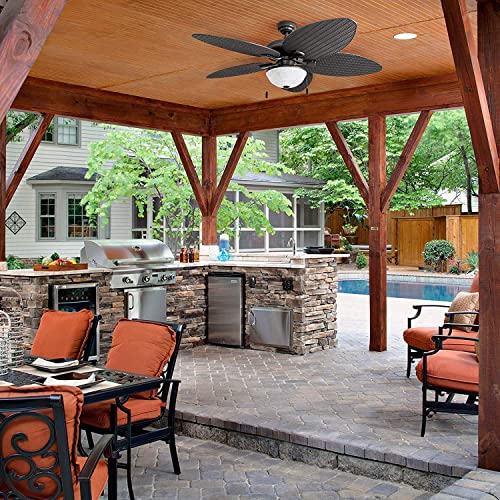 Honeywell Ceiling Fans Inland Breeze, 52 Inch Tropical Indoor Outdoor Ceiling Fan with Light, Pull Chain, Three Mount Options, Weather Resistant Blades - 50510-01 (Bronze)