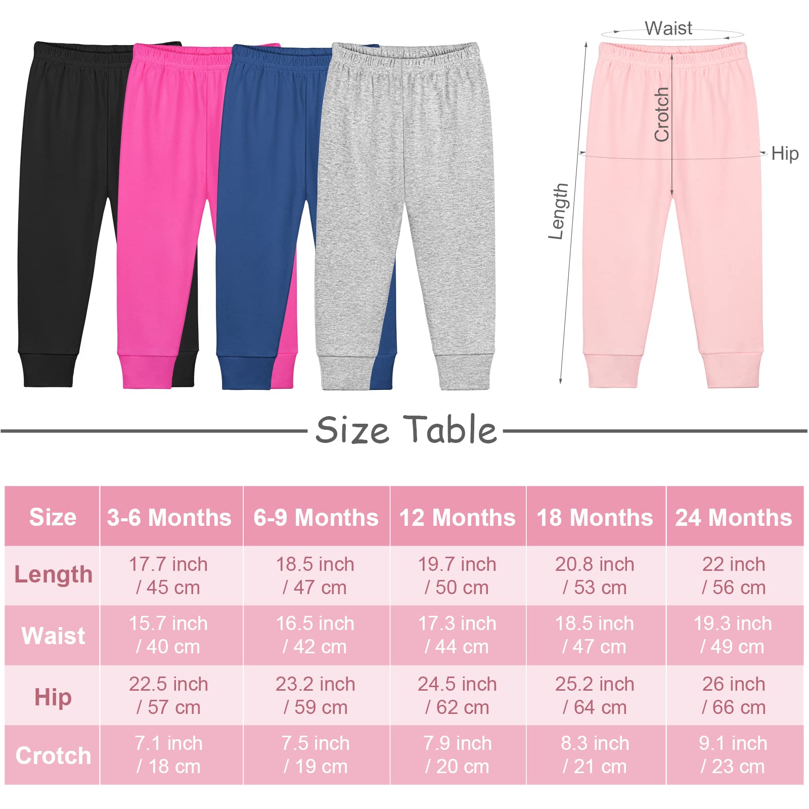 Resinta 5 Pack Baby Girls' Pants Baby Soft Cotton Leggings, 3 Months to 24 Month Sizes