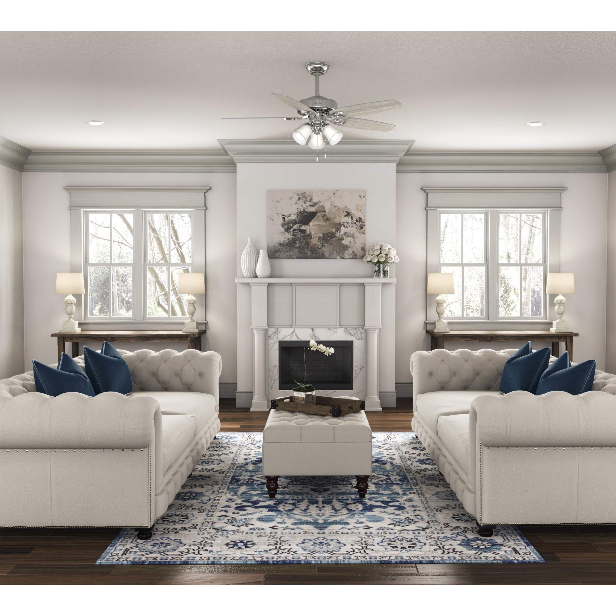 Hunter Fan Company 51111 Builder Indoor Ceiling Fan with LED Light and Pull Chain Control, 52", Brushed Nickel Finish