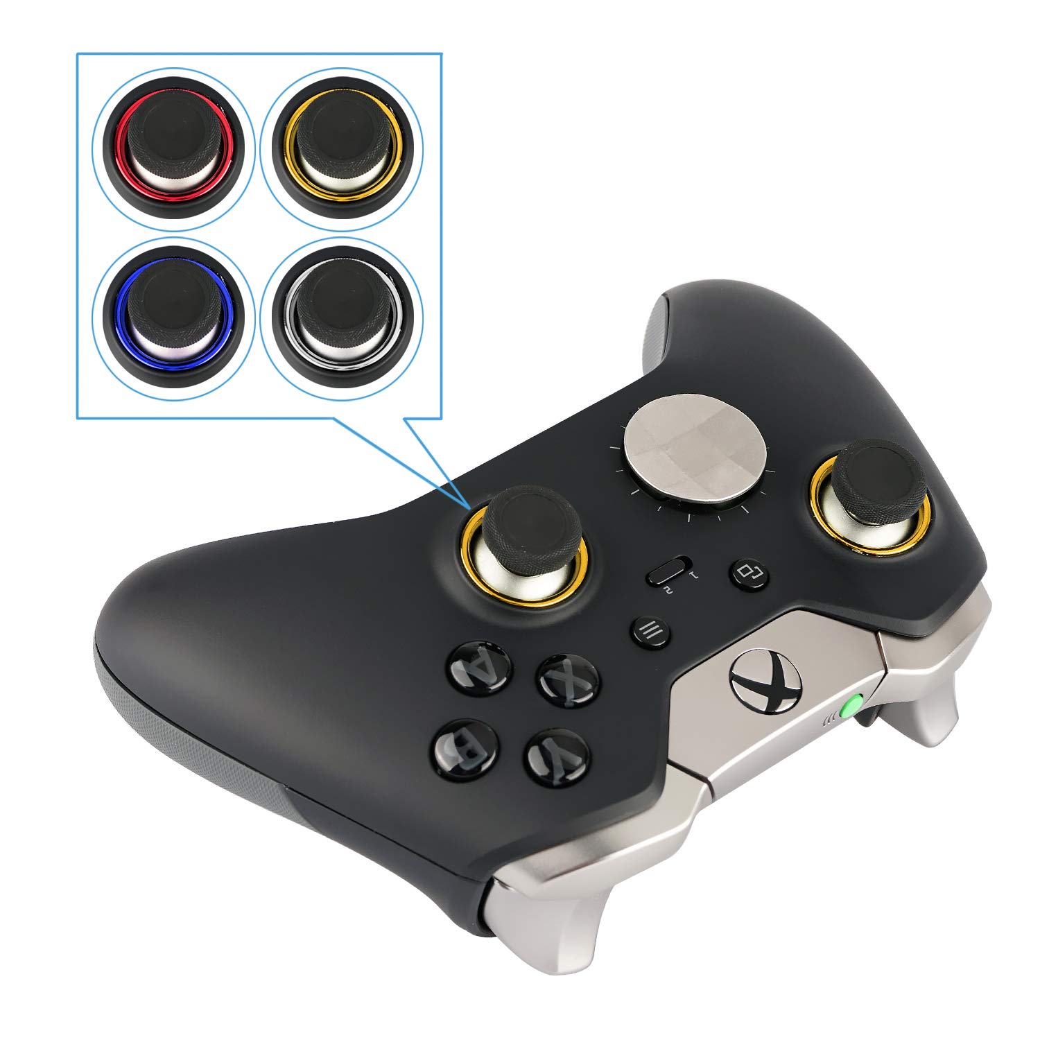 Jadebones 4 Pack Red Blue Gold Silver Matte Chrome Accent Rings Accessories Replacement Parts for Xbox One Elite, Elite Series 2 Controller