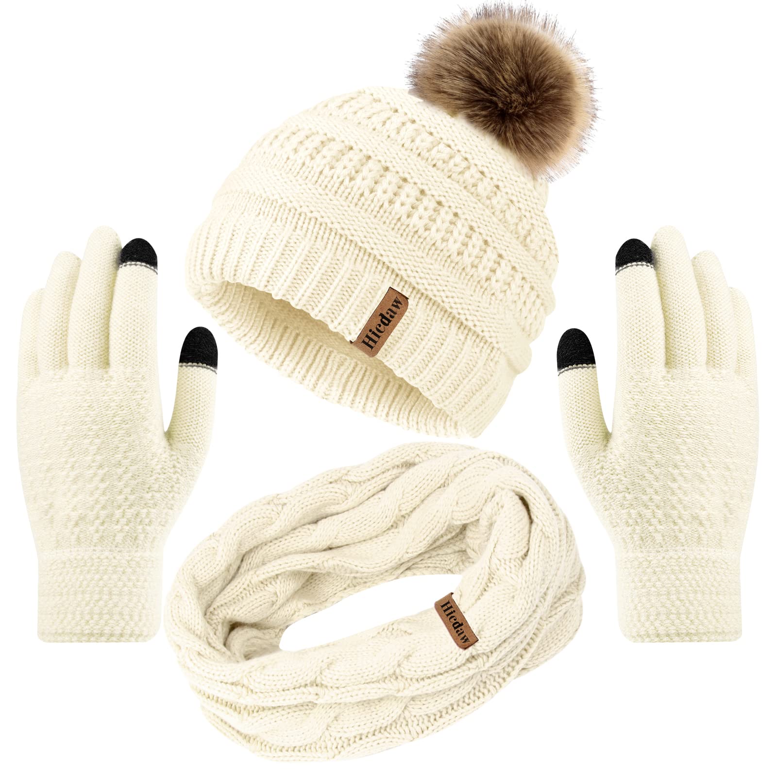 Hicdaw Womens Winter Hats Gloves Scarf Set Winter Hats for Women Beanie Hat Circle Loop Scarf Glove, Wine Red