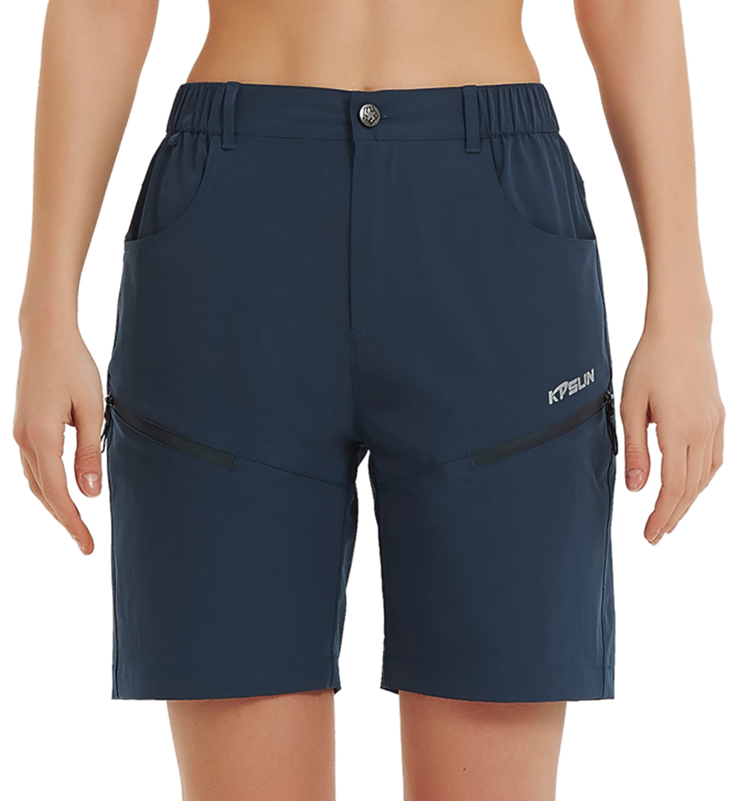 KPSUN Womens Quick Dry Bermuda Hiking Shorts Stretch Active Golf Cargo Shorts Water Resistant Zipped Pockets,Navy,L