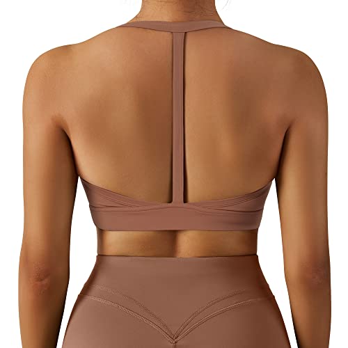 MOOSLOVER Women Strappy Sports Bra Crisscross Back Yoga Bras Padded Backless Medium Support Tops(L,#6 See Sheer(Y back)-215)