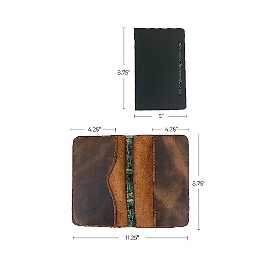 Hide & Drink, Refillable Journal Cover with Strap for Moleskine Cahier, Large Size (5 x 8.25 in.) Notebook, Rustic Protector, Full Grain Leather, Handmade, Bourbon Brown