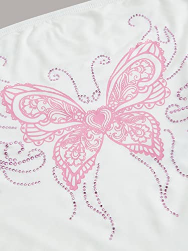SOLY HUX Women's Rhinestone Butterfly Print Y2K Crop Tops Sleeveless Strapless Summer Bandeau Tube Top White Butterfly S