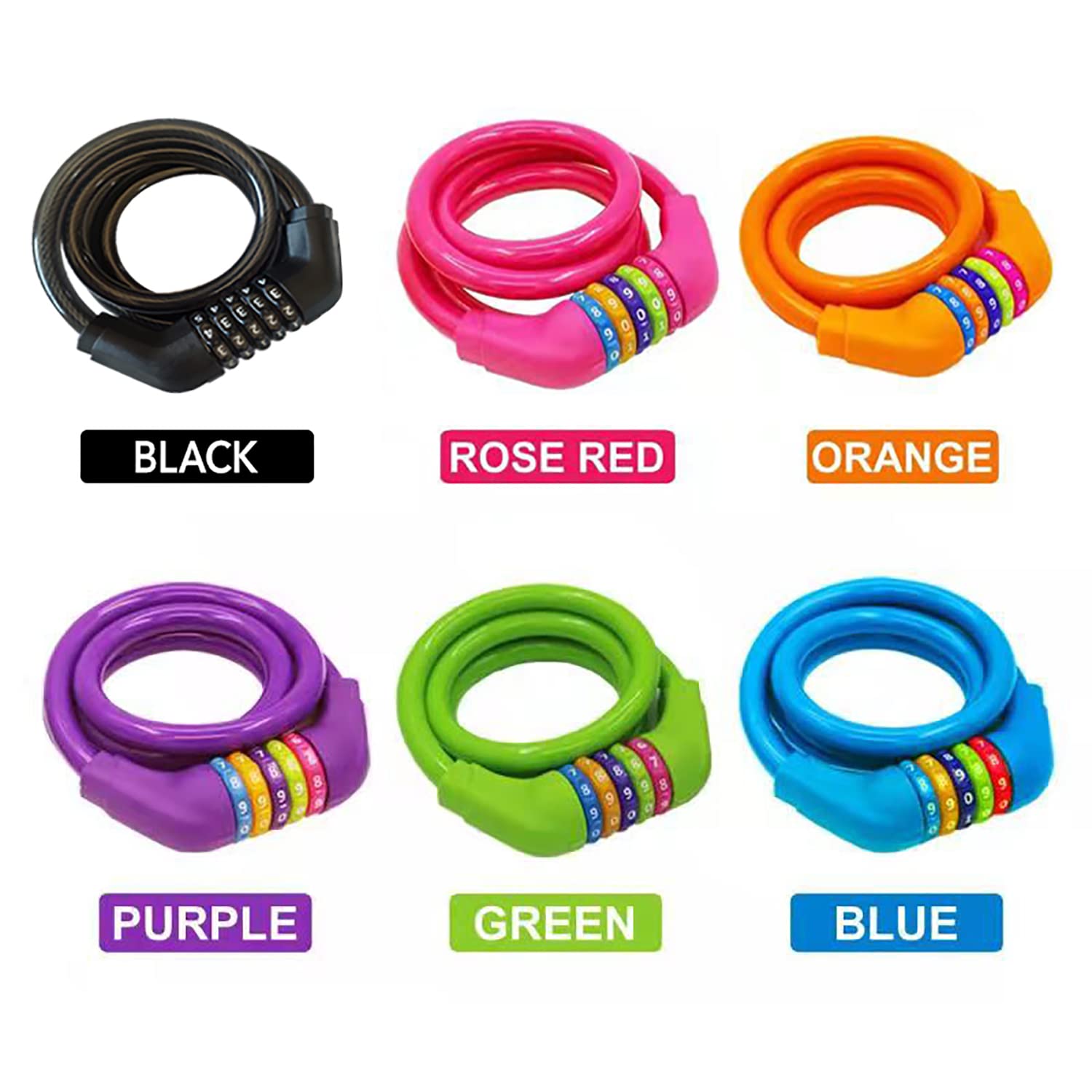 IDEALUX Bike Lock Cable, 4 Feet Resettable Cable Lock, Self Coiling 5 Digit Combination Bike Lock, Pefect for Locking Motocylce E Bike Scooter Skatebord (Black)