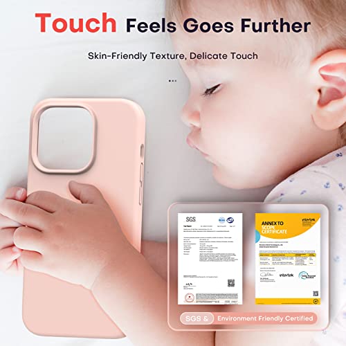 TOCOL [5 in 1 Designed for iPhone 14 Pro Case, with 2 Pack Screen Protector + 2 Pack Camera Lens Protector, Liquid Silicone Phone Case 6.1 Inch, [Anti-Scratch] [Drop Protection], Chalk Pink