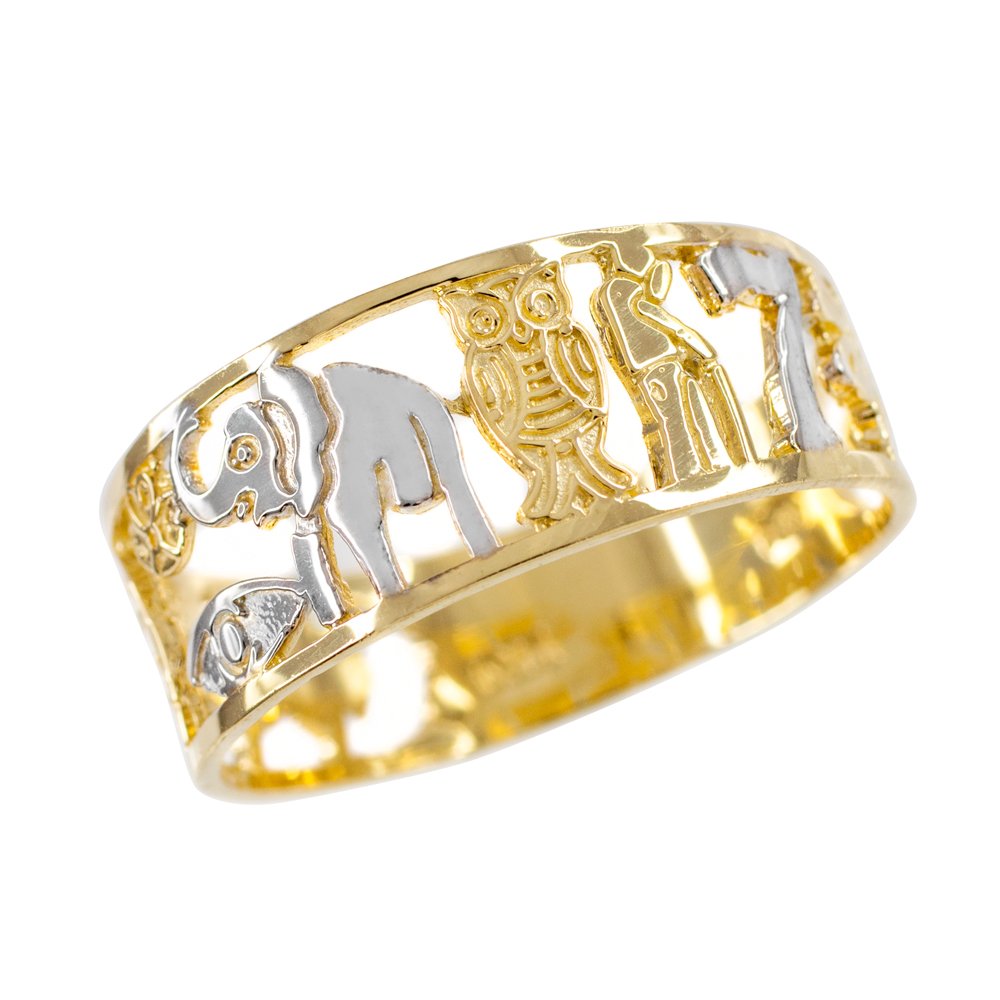 Good Luck Charms Fine 14k Two-Tone White and Yellow Gold Open Design Lucky Ring (Size 9)
