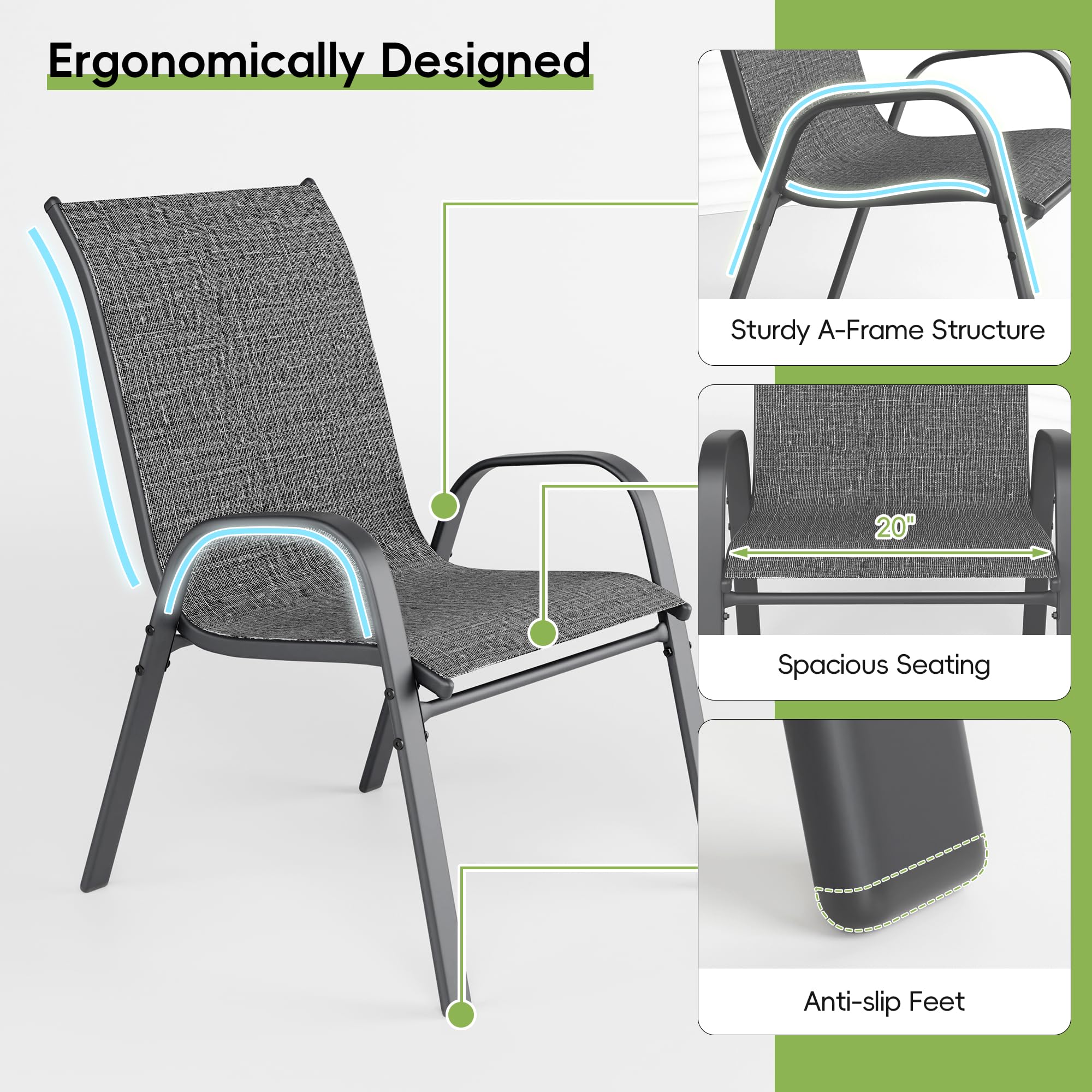 Redpick Patio Chairs Set of 6, Outdoor Dining Chairs Stackable for All Weather, Breathable Metal Modern Outside Furniture Chair for Pool Side, Garden, Backyard Deck, Dark Grey