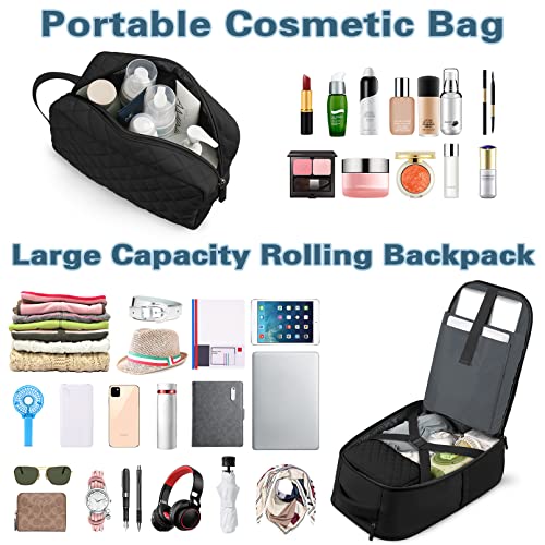 ZOMFELT Rolling Backpack for Women, Carry on Luggage Travel Backpack with Wheels, 17 Inch Laptop Backpack with Toiletry Bag, Wheeled Backpack for Travel Trip Business